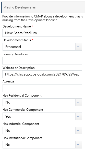 Submitting missing developments - CMAP Development Pipeline Data ...